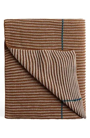 PARACHUTE Two-tone Organic Cotton Ribbed Throw Blanket - Bone And Tobacco