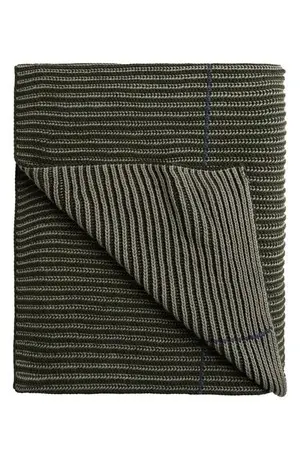 PARACHUTE Two-tone Organic Cotton Ribbed Throw Blanket - Moss And Evergreen