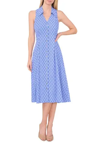 CECE DUPRAZ Print Sleeveless Midi Shirtdress - Tropic Night