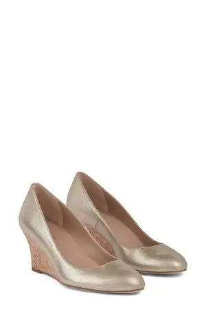 LK BENNETT Eevi Leather Wedge Pumps - Gold
