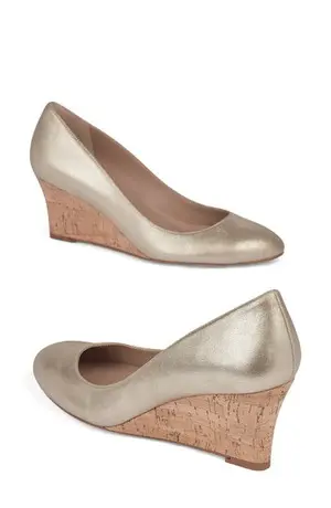 LK BENNETT Eevi Leather Wedge Pumps - Gold