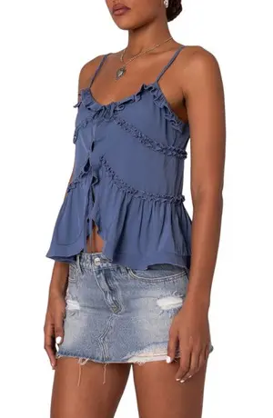 EDIKTED Juniper Ruffle Tie Front Camisole - Blue