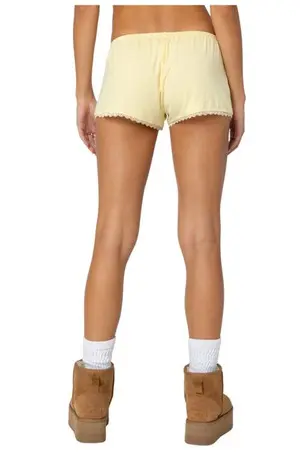 EDIKTED Buffy Lace Trim Shorts - Yellow