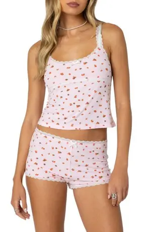 EDIKTED Strawberry Lace Trim Camisole