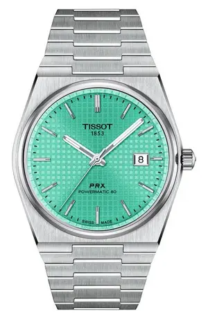 TISSOT PRX Auto Powermatic 80 Bracelet Watch, 40mm Silver/light Green
