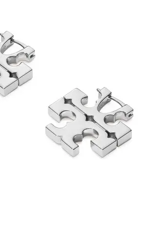 Tory Burch Icon Hidden Hoop Earrings - Light Silver