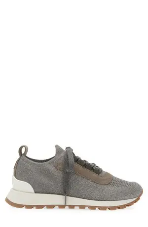 Brunello Cucinelli Monili Metallic Knit Sneakers - Grey
