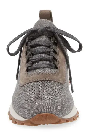 Brunello Cucinelli Monili Metallic Knit Sneakers - Grey
