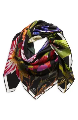 Echo Botanica Silk Square Scarf - Black