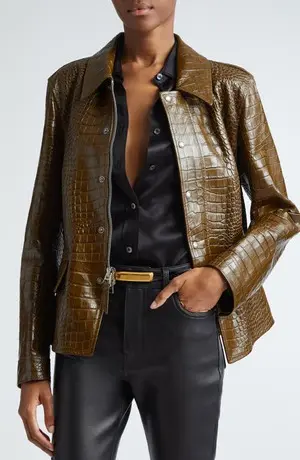 TOM FORD Croc-embossed Lambskin Leather Jacket