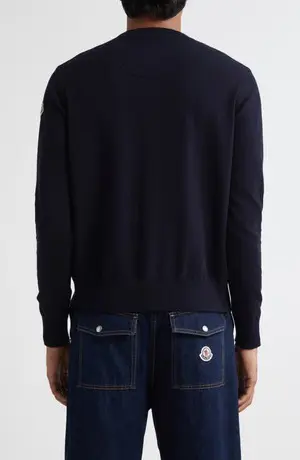 Moncler Monogram Cotton Crewneck Sweater - Navy/navy