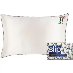 Slip Embroidered Pure Silk Queen Pillowcase - F