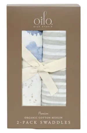 OILO 2-pack Swaddle Blankets Blue/ Gray