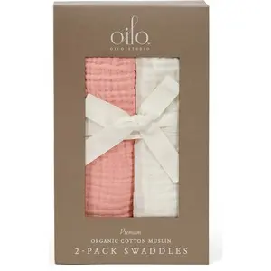 OILO 2-pack Organic Cotton Muslin Swaddle Blankets - Eggshell/ Rose