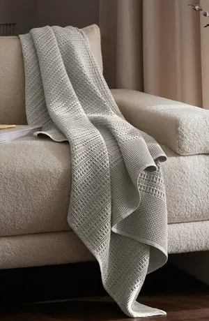 BOLL & BRANCH Waffle Mixed Stripe Throw Blanket - Pewter