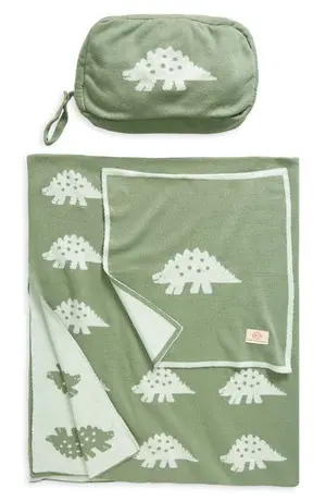 PINK LEMONADE Dinosaur Organic Cotton Baby Blanket & Travel Pouch Set - Spring Green/ Mint