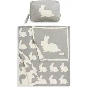 PINK LEMONADE Bunny Organic Cotton Baby Blanket & Travel Pouch Set - Grey/ Natural