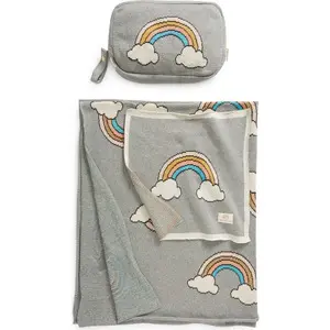 PINK LEMONADE Rainbow Organic Cotton Baby Blanket & Travel Pouch Set - Grey
