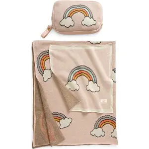 PINK LEMONADE Rainbow Organic Cotton Baby Blanket & Travel Pouch Set - Pink