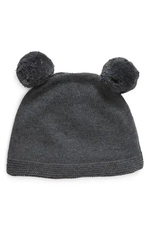 PINK LEMONADE Double Pompom Organic Cotton Beanie - Dark Grey