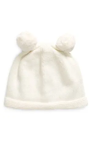 PINK LEMONADE Pink Lemonade Double Pompom Organic Cotton Beanie Ivory