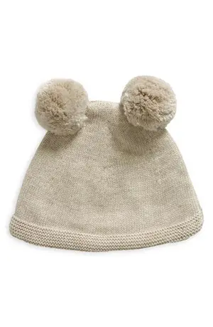PINK LEMONADE Double Pompom Organic Cotton Beanie - Light Beige Mel