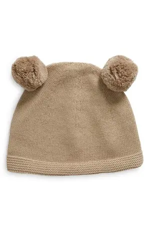 PINK LEMONADE Double Pompom Organic Cotton Beanie - Stone
