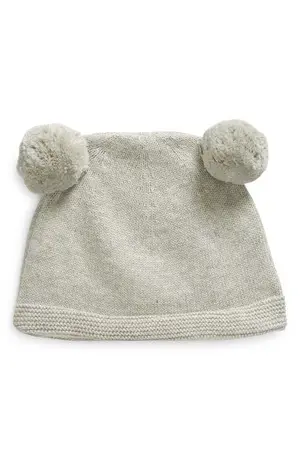 PINK LEMONADE Double Pompom Organic Cotton Beanie - Vanilla Grey