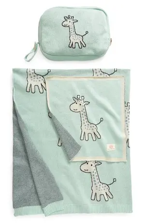 PINK LEMONADE Petite Giraffe Organic Cotton Baby Blanket & Travel Pouch Set - Mint