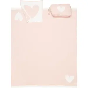 PINK LEMONADE Heart Organic Cotton Baby Blanket & Travel Pouch Set - Pink Pearl/ivory