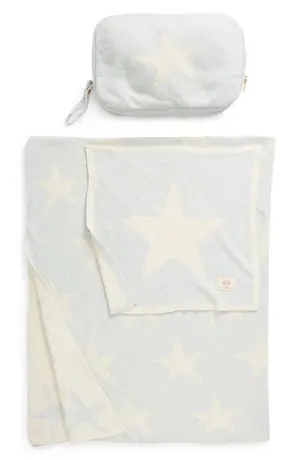 PINK LEMONADE Stars Organic Cotton Baby Blanket & Travel Pouch Set - Sky Blue/natural
