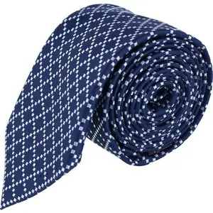 Trafalgar Rowan Geo Pattern Silk Tie - Blue