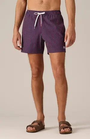 RHONE 5.5-inch Water Repellent Swim Trunks Goji Berry/ Navy/ White Stripe