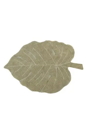 LORENA CANALS Monstera Leaf Washable Area Rug - Olive Natural Honey