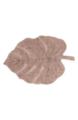 LORENA CANALS Monstera Leaf Washable Area Rug Rose Soil/brown Olive