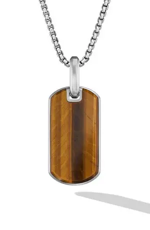 David Yurman Sterling Silver Chevron Tag Pendant - Sterling Silver/tigers Eye