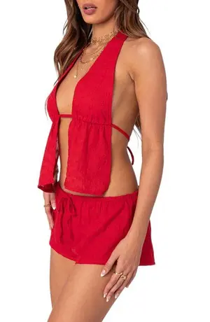 EDIKTED Eyelet Halter Top - Red