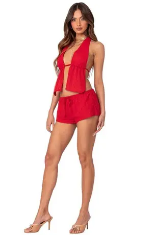 EDIKTED Eyelet Halter Top - Red