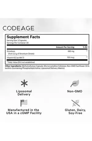 CODEAGE Liposomal Strontium + Vitamin K2 Mk-7 Supplement