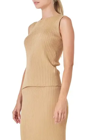 Endless Rose Sleeveless Ribbed Knit Top - Camel
