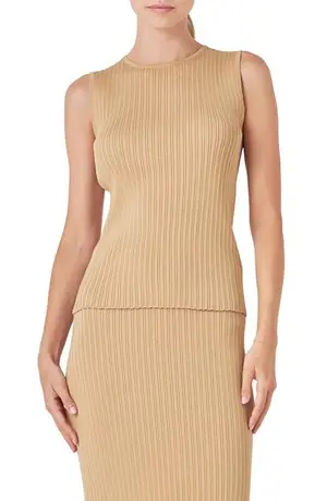 Endless Rose Sleeveless Ribbed Knit Top - Camel