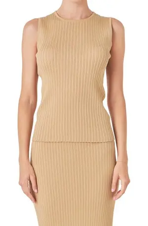 Endless Rose Sleeveless Ribbed Knit Top - Camel