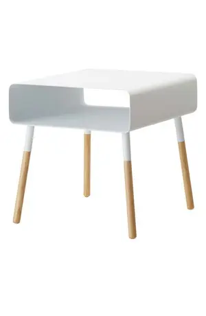 YAMAZAKI Short Side Table With Storage Shelf - White