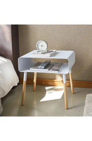 YAMAZAKI Short Side Table With Storage Shelf - White