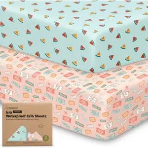 KEABABIES 2-pack Isla [protect+] Waterproof Crib Sheets Beach Day