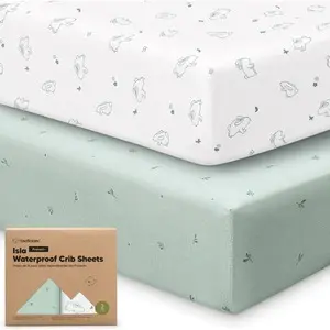 KEABABIES 2-pack Isla [protect+] Waterproof Crib Sheets Bunnies
