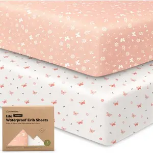 KEABABIES 2-pack Isla [protect+] Waterproof Crib Sheets Butterflies