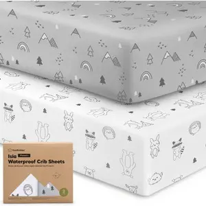 KEABABIES 2-pack Isla [protect+] Waterproof Crib Sheets Woodland