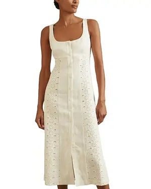 REISS Clarice Eyelet Midi Dress - Ivory