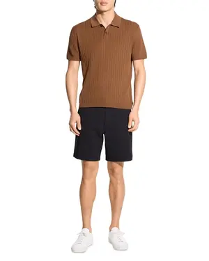 Theory Short Sleeve Cable Polo In Breach - Deep Tobacco